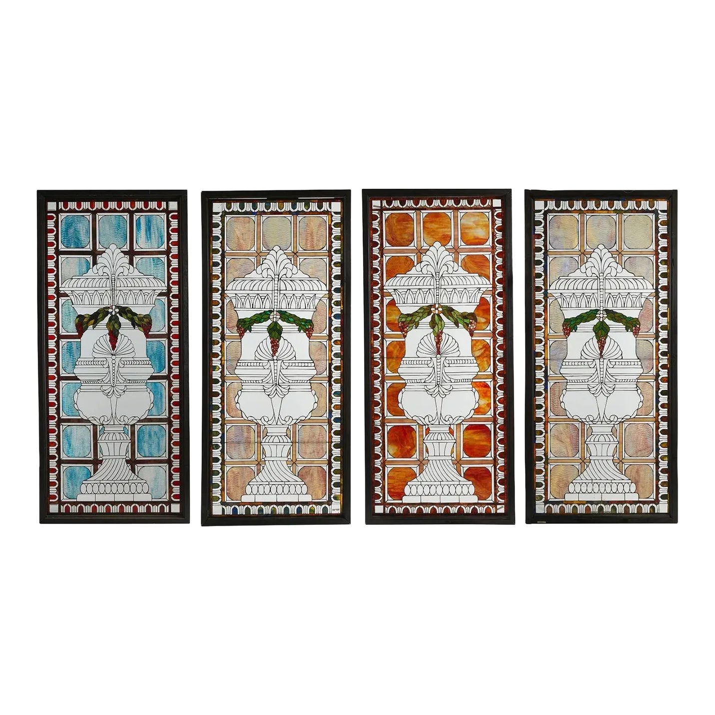 Late 19th Century American Victorian Leaded Glass Windows - Set of 4 ...