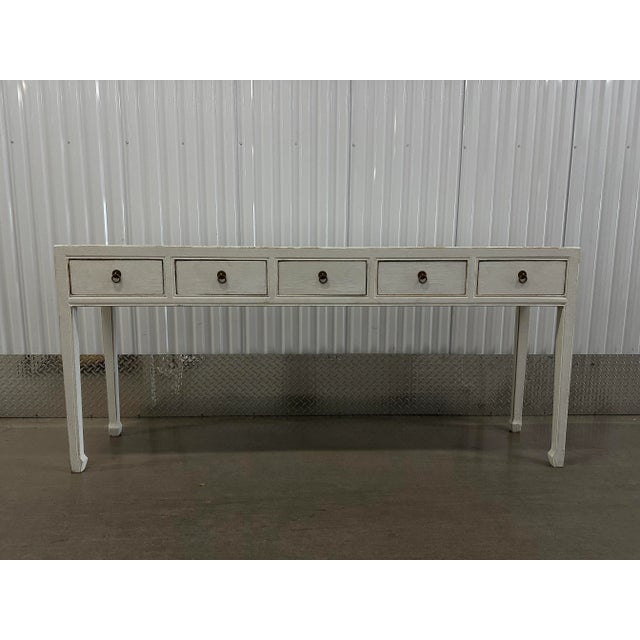 5 Drawer Distressed White Ming Console Table | Chairish