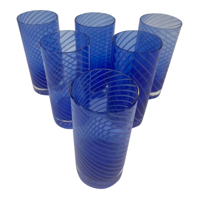 Cobalt Blue Drinking Glasses Set of 6 Spiral Italian Tumblers 1980s ...