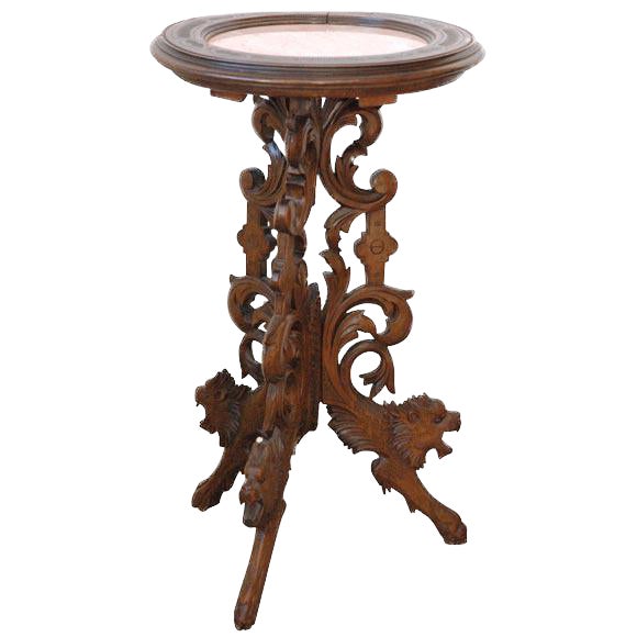 Carved Table with Marble Inset Top | Chairish
