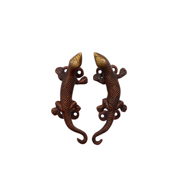 Red Brass Lizard Door Handles - a Pair | Chairish