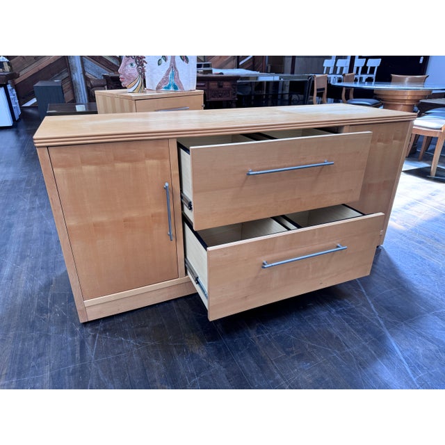 Maple Finish Console Filing Cabinet + Shelves | Chairish