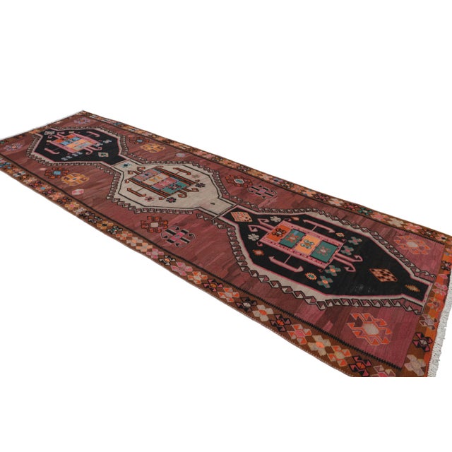 Mid Century Brown Black Kilim Vintage Tribal Flat Weave Rug | Chairish