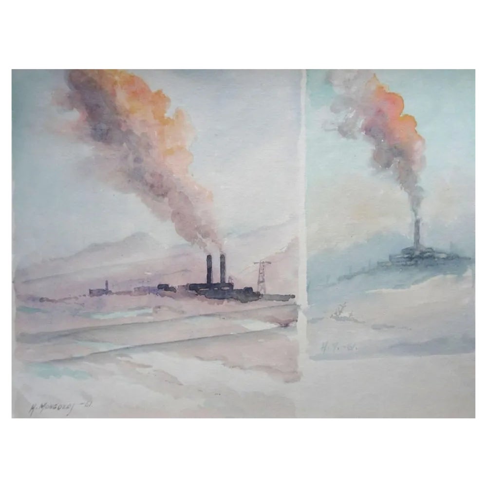 Herberts Mangolds, The Factory, 1961, Watercolor on Paper | Chairish