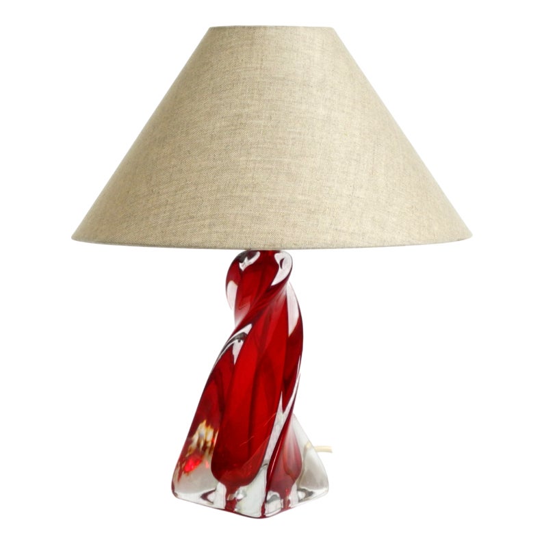 Mid-Century Modern Table Lamp with Crystal Glass in Red and Transparent ...