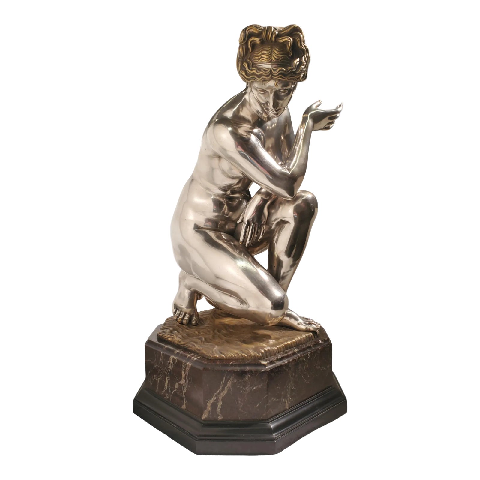 An Original Neoclassical Parcel Gilt and Silvered Bronze Statue of ...