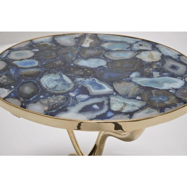 Solid Brass Side Tables With Agate Stone | Chairish