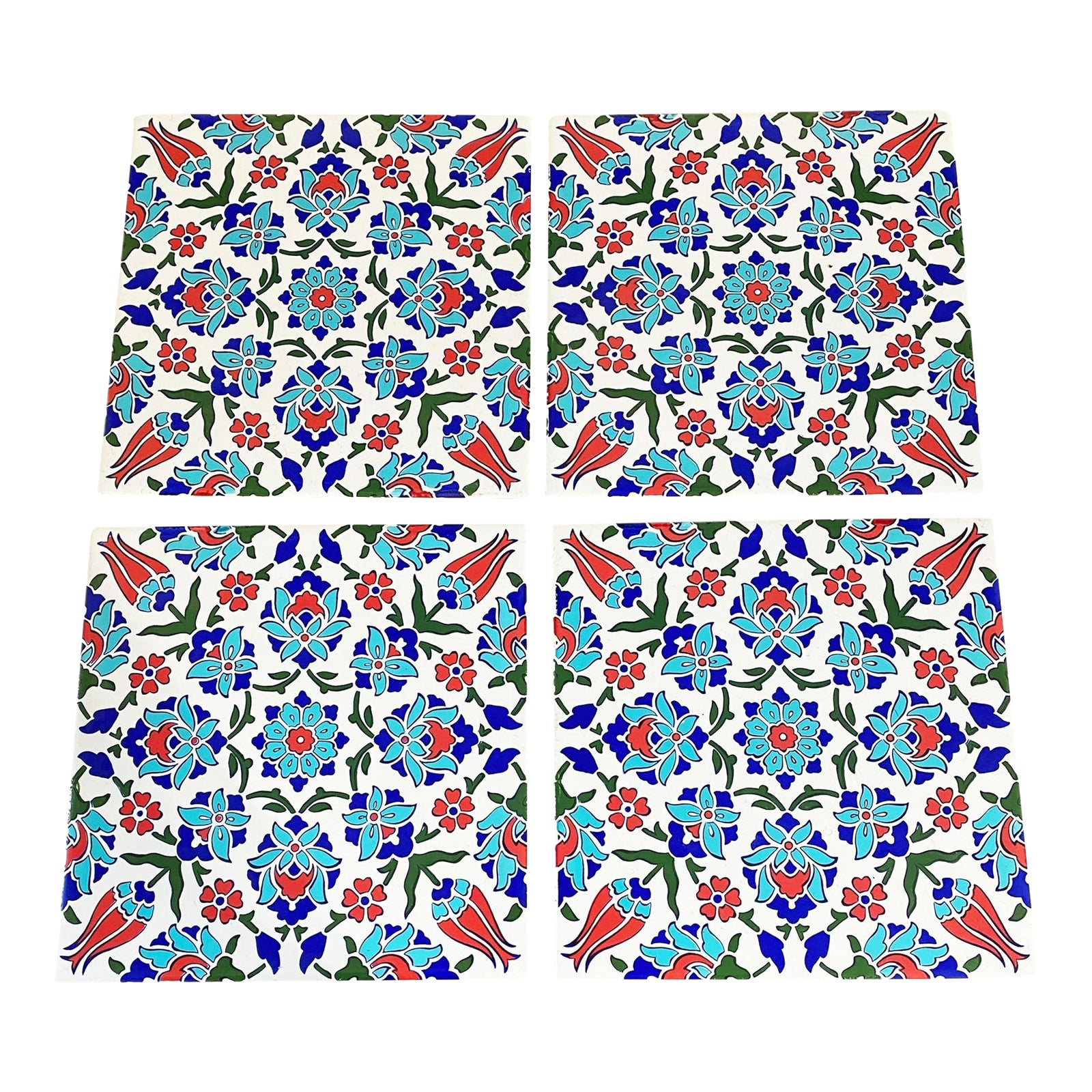 Turkish Iznik Red & Blue Floral Pattern Ceramic Tile | Chairish