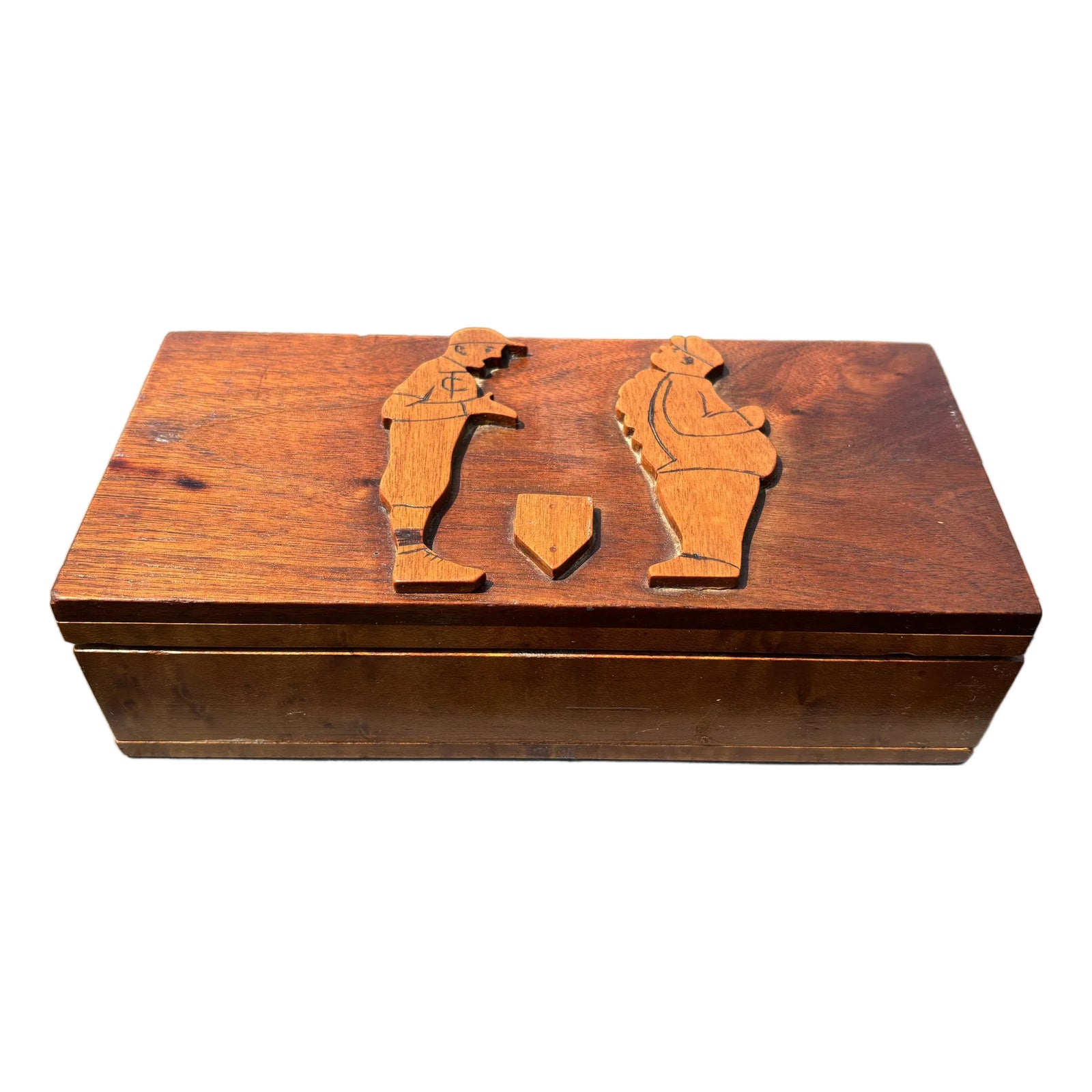Mid- 20th C. Hand Hewn Burl Wood Valet Box With Baseball Imagery | Chairish