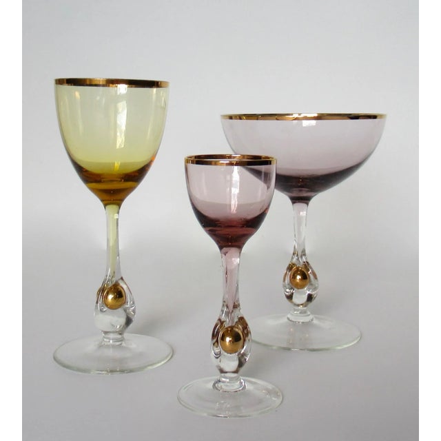 Circa 1960's Italian Hand-Blown Crystal Gold-Rimmed Stemware With ...