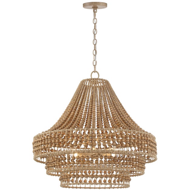 Silas 6 Light Tan Jute & Wood Bead Chandelier | Chairish