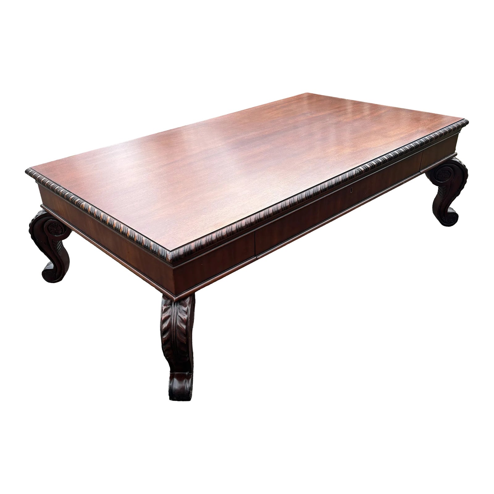 1990s Polo Ralph Lauren Large Mahogany Coffee Table With Carved Legs ...
