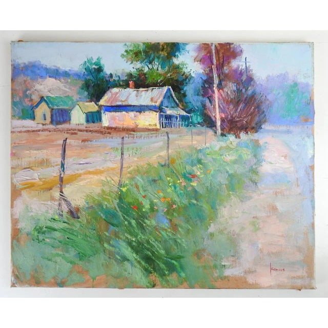 Mid 20th Century Ben Konis Farmhouse Landscape Painting | Chairish