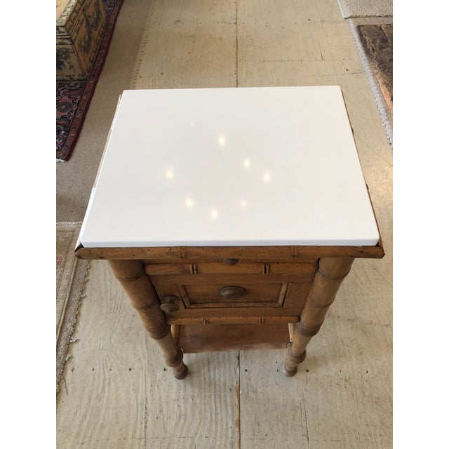 Antique Natural Pine Night Stand With White Marble Top | Chairish