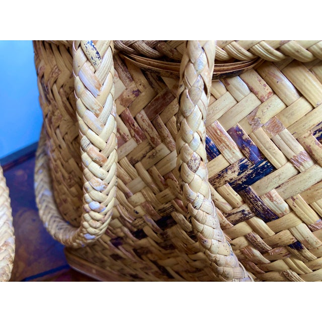 Vintage Malaysian Barait Basket Bag Lamps - a Pair | Chairish