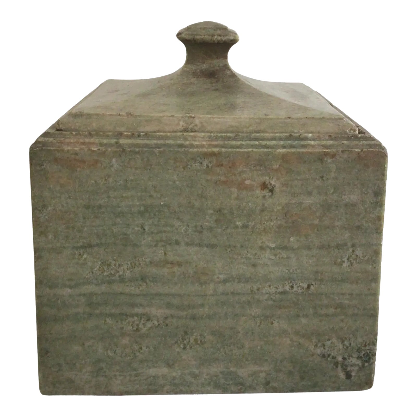 1940s Square Green Marble Box With Sculpted Lid | Chairish