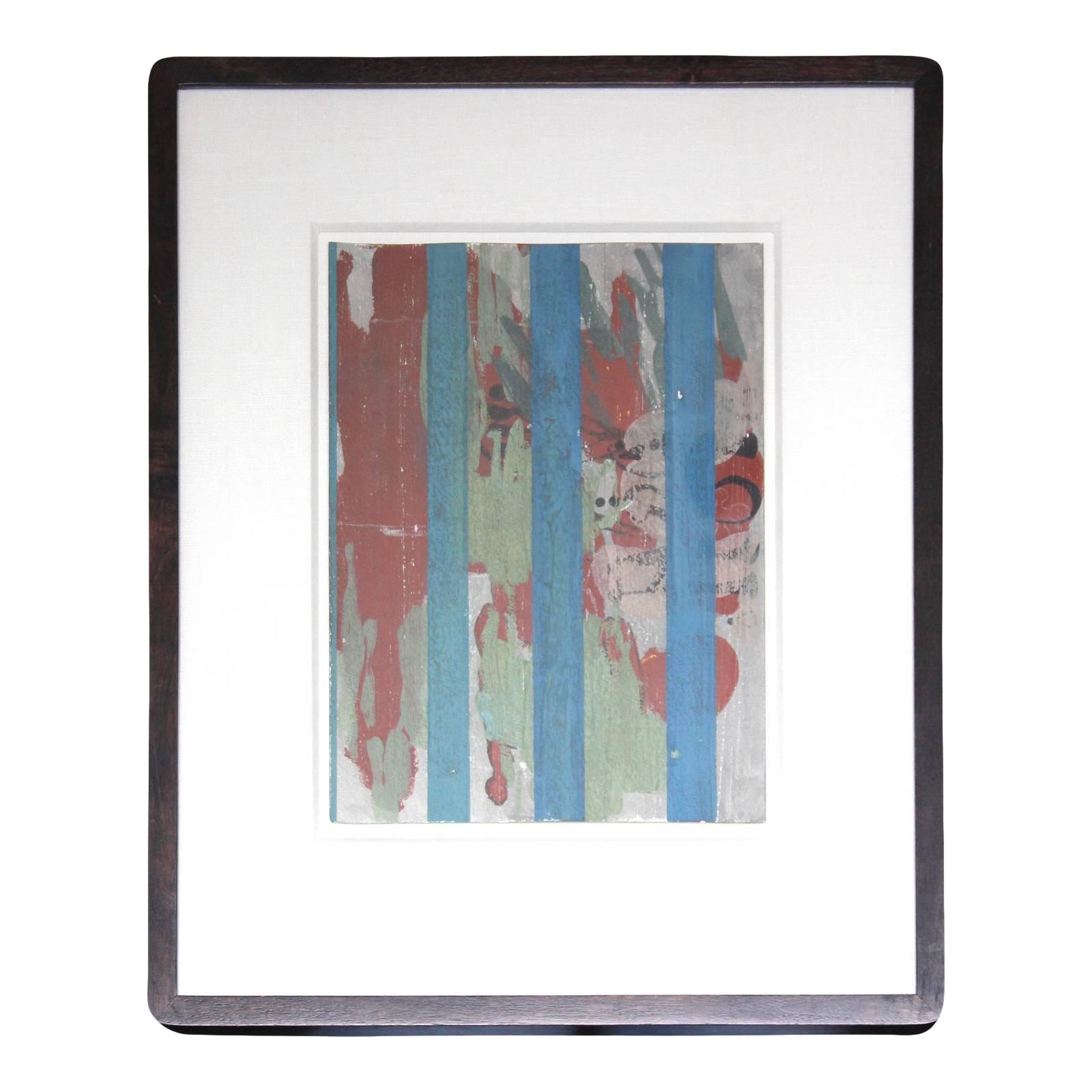 Abstract Linear Painting in Blue, Green and Red 1990s | Chairish