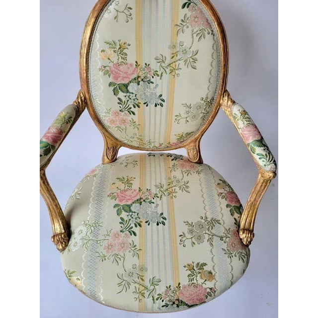 Antique Regency Giltwood Fauteuil Arm Chair W French Silk Lampas | Chairish