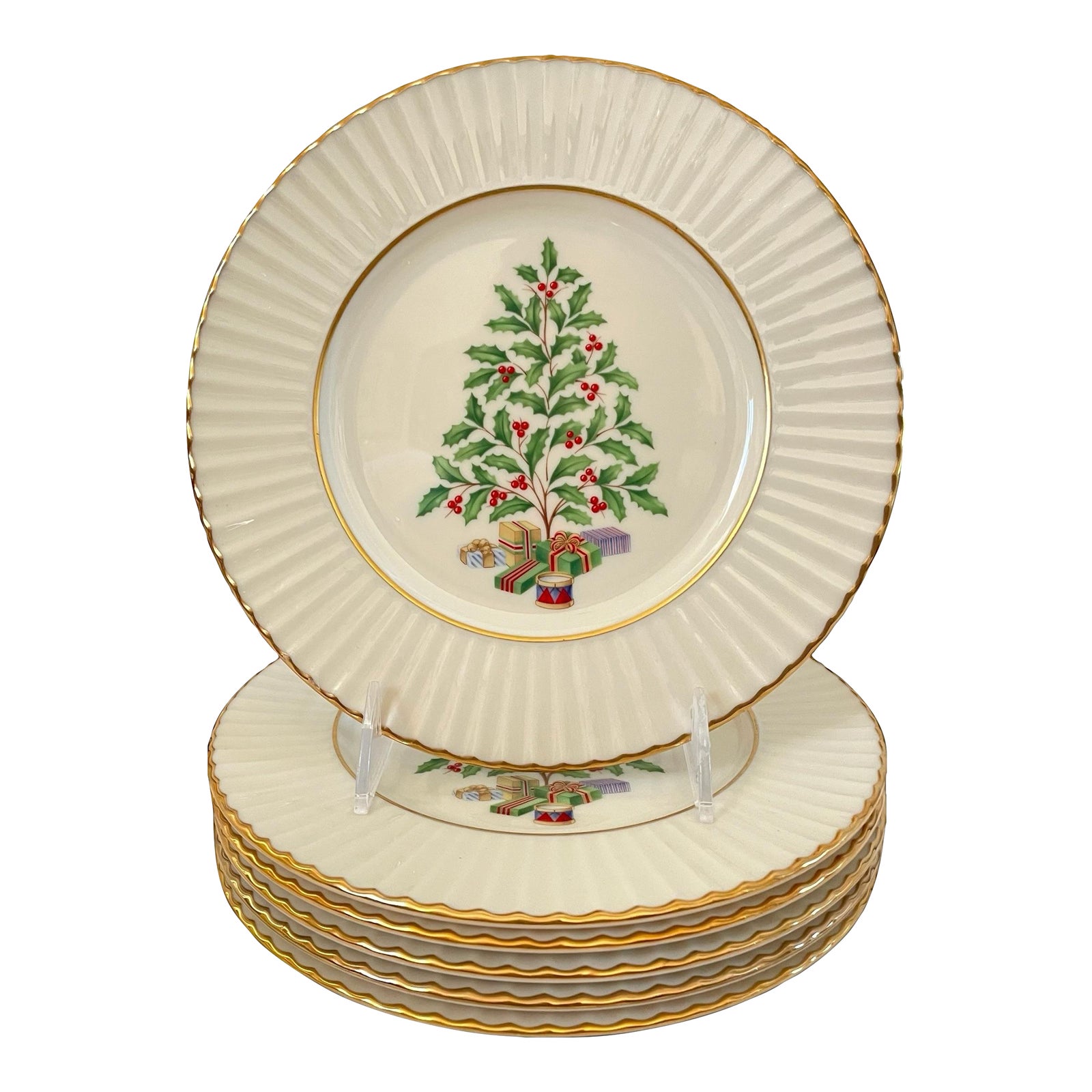 Lenox Set 6 Holiday Sculpted Salad Plates 8.5" - Rare Temple Scallop ...