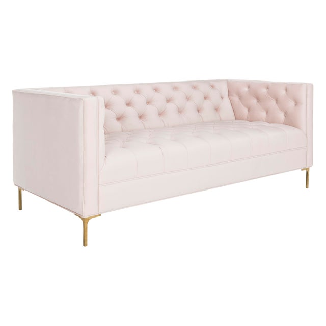 Velvet Tufted Sofa in Blush Pink | Chairish