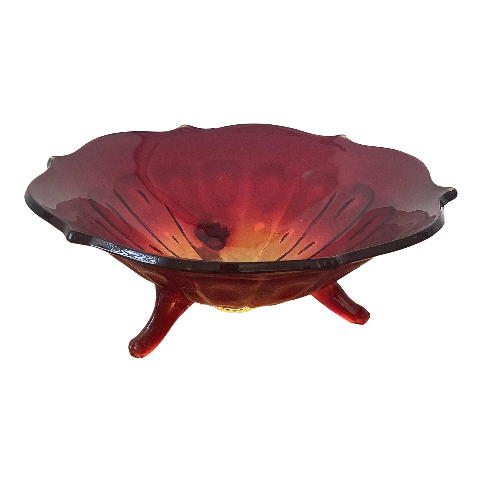 Mid Century Modern Ruby Red Fenton Footed Candy Dish | Chairish