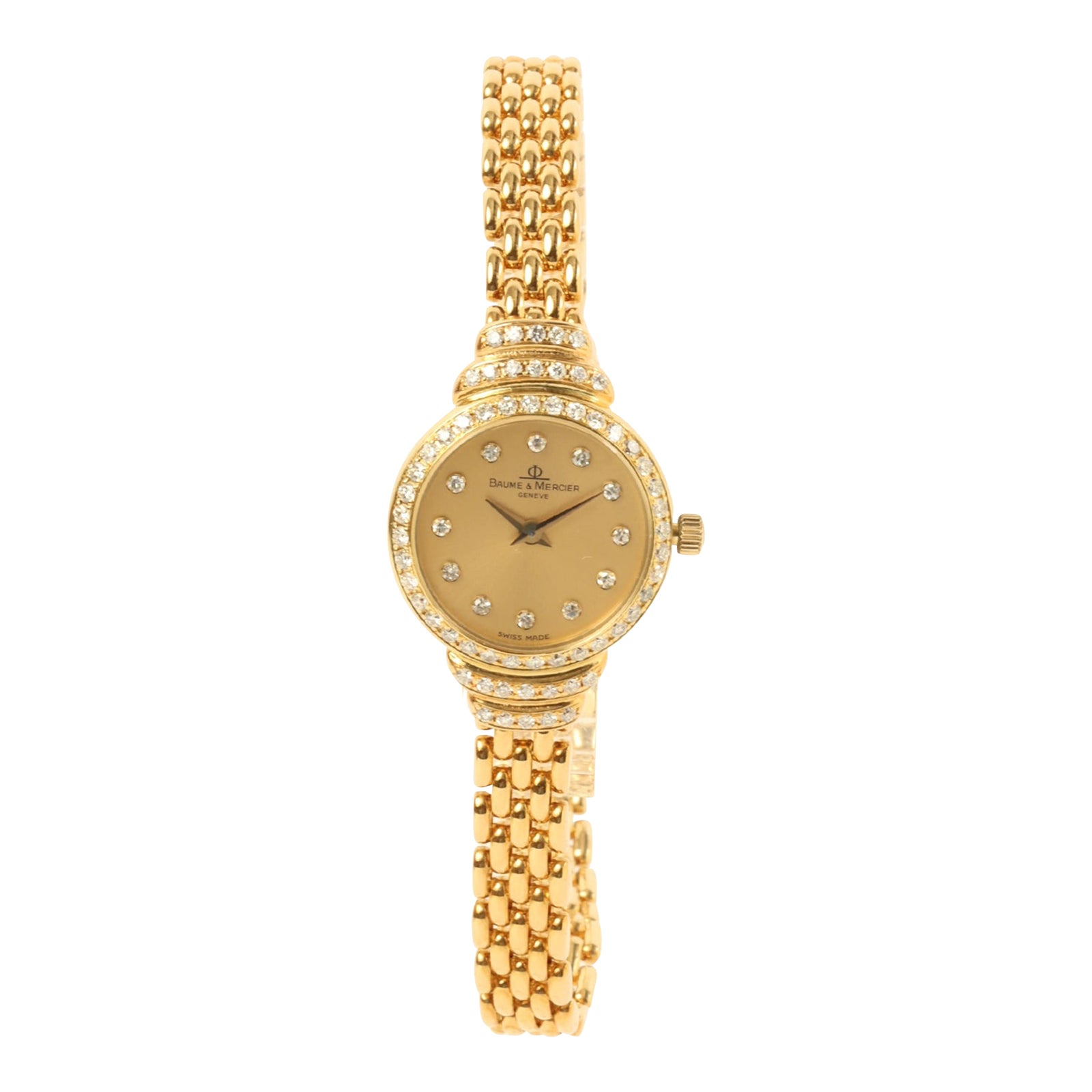 Baume & Mercier 18K Diamond Round Face Watch | Chairish