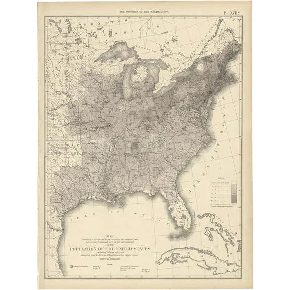 Walker, Chart of the US Population, 1874, Paper | Chairish