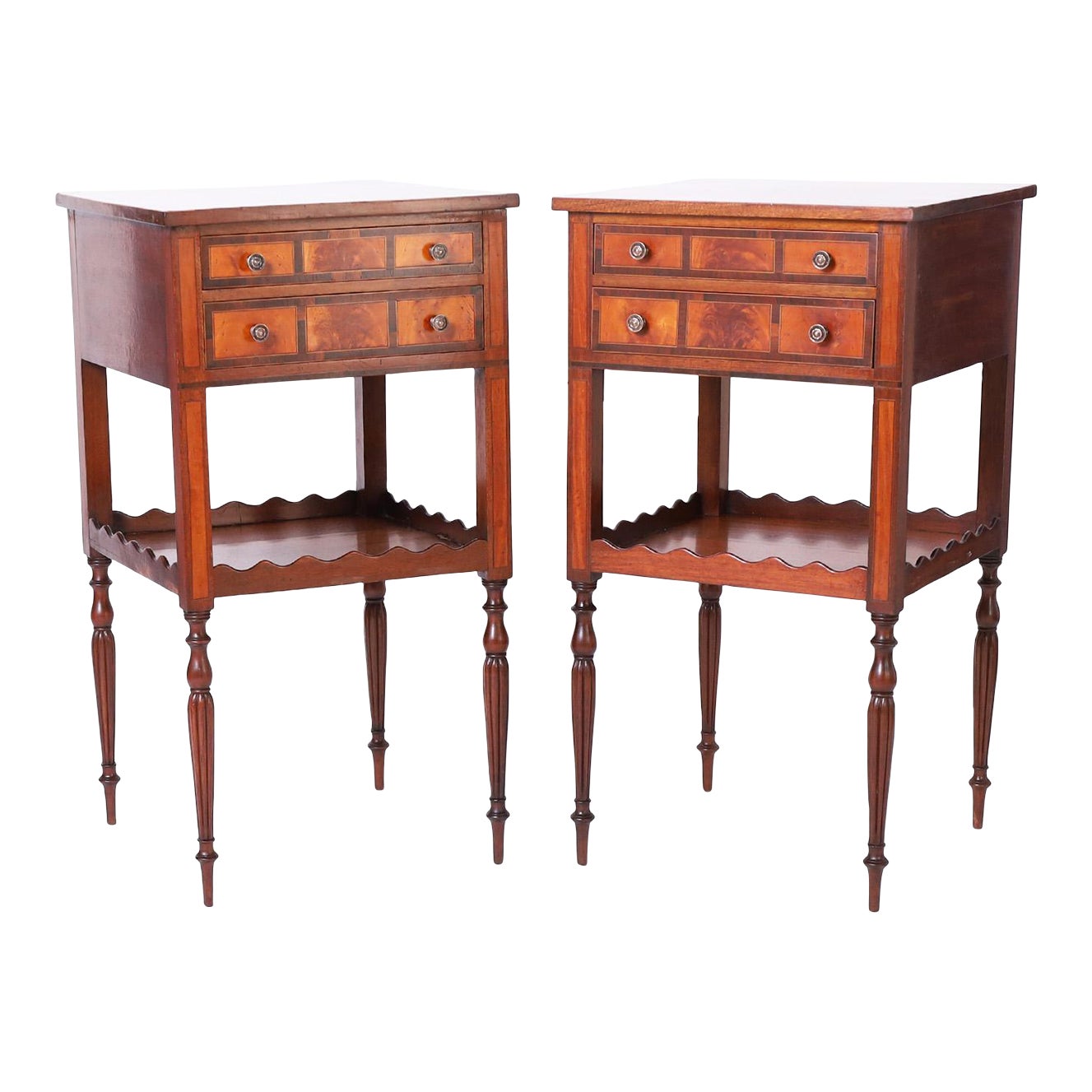 Antique Pair of English Two Drawer Stands | Chairish