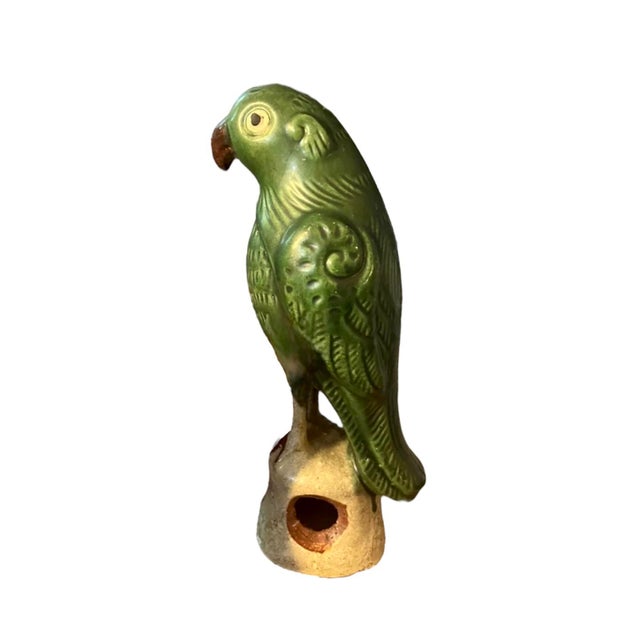 Green Glazed Majolica Terra Cotta Roof Tile / Finial Parrot | Chairish
