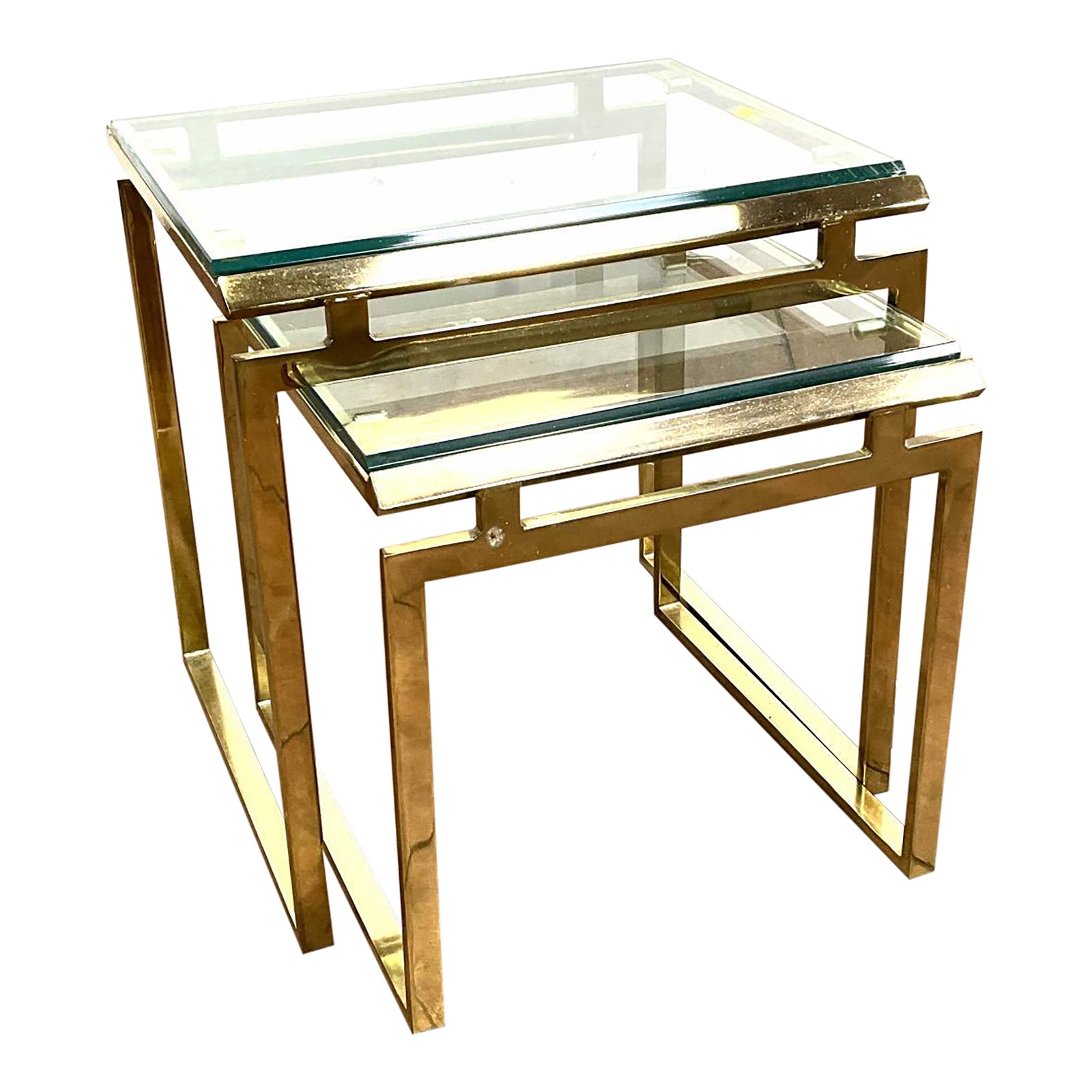 1990s Hollywood Regency Style Brass and Glass Nesting Tables - Set of 2 ...