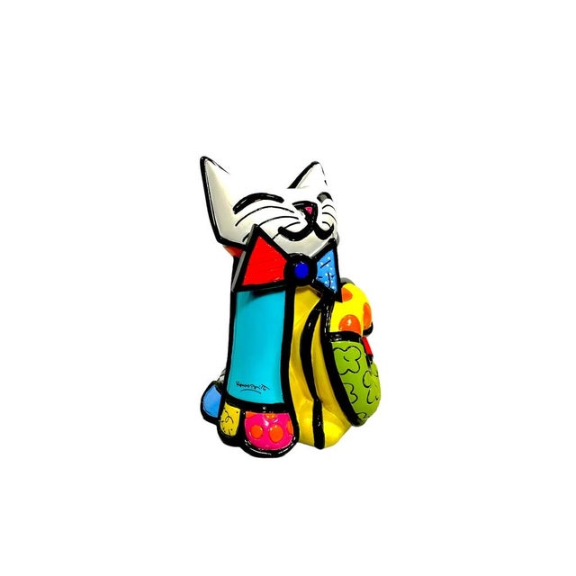 Romero Britto Cat Figure and Trinket Box - 2 Pieces | Chairish