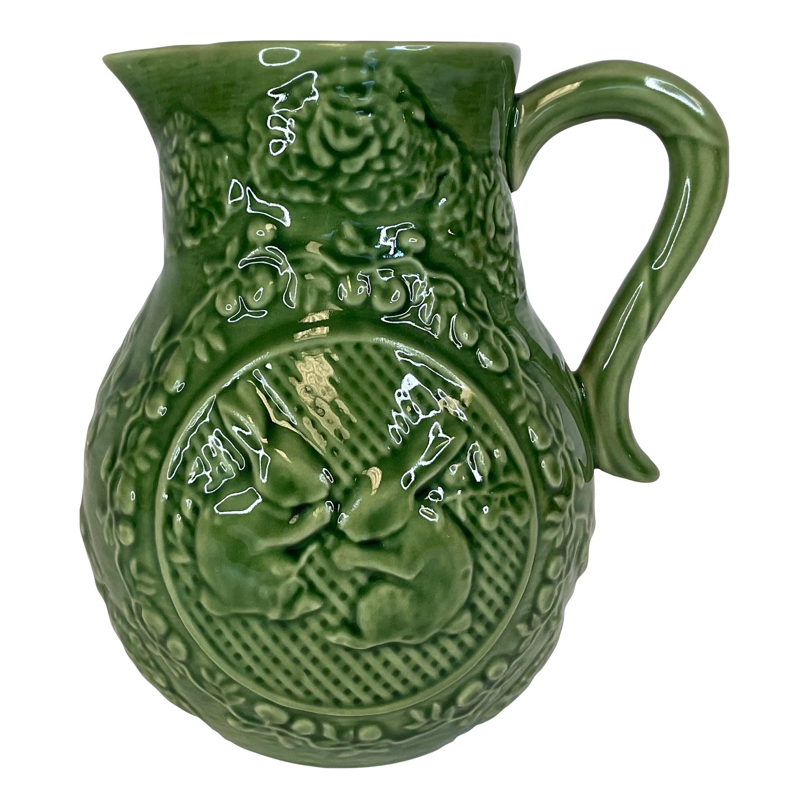 Vintage Portuguese Majolica Bordallo Pinheiro Rabbit Green Pitcher ...