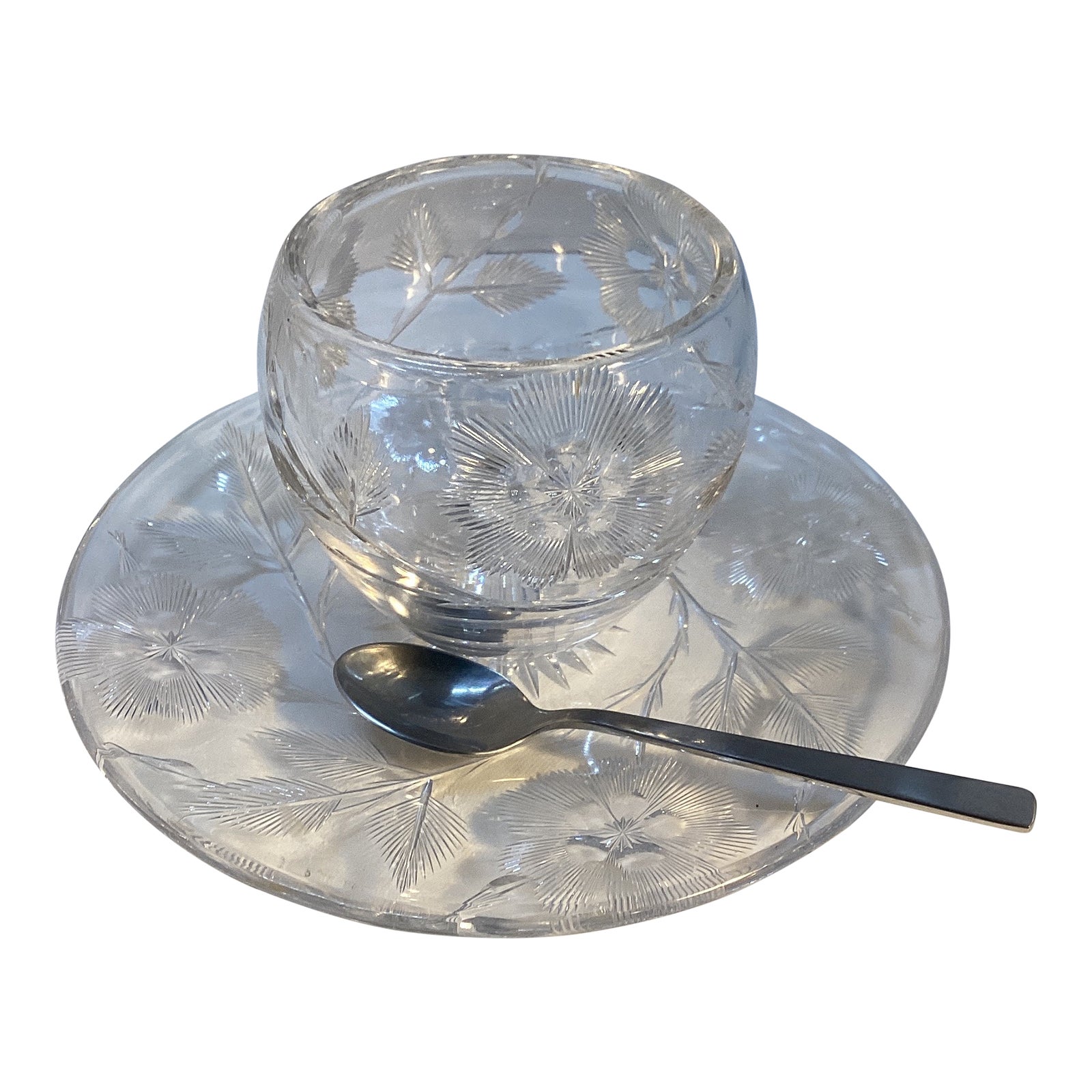 1990s Frank M Whiting Cut Glass Condiment Server - Set of 2 | Chairish