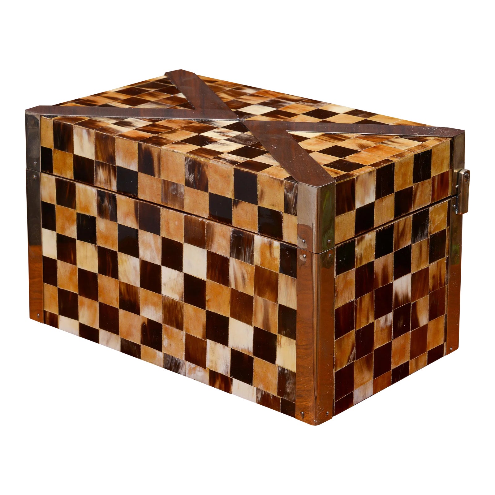 Enrique Garcel Colombian Tessellated Horn and Brass Decorative Box ...