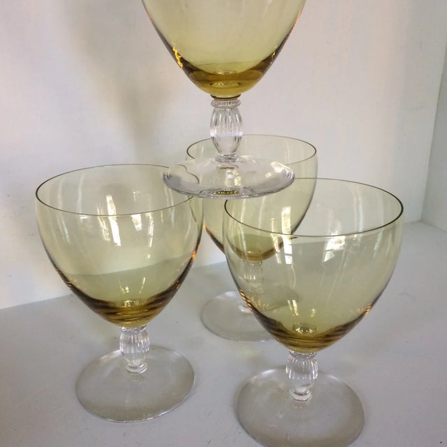 Vintage Clear Fluted Stem Canary Yellow Crystal Water Goblets - Set of ...