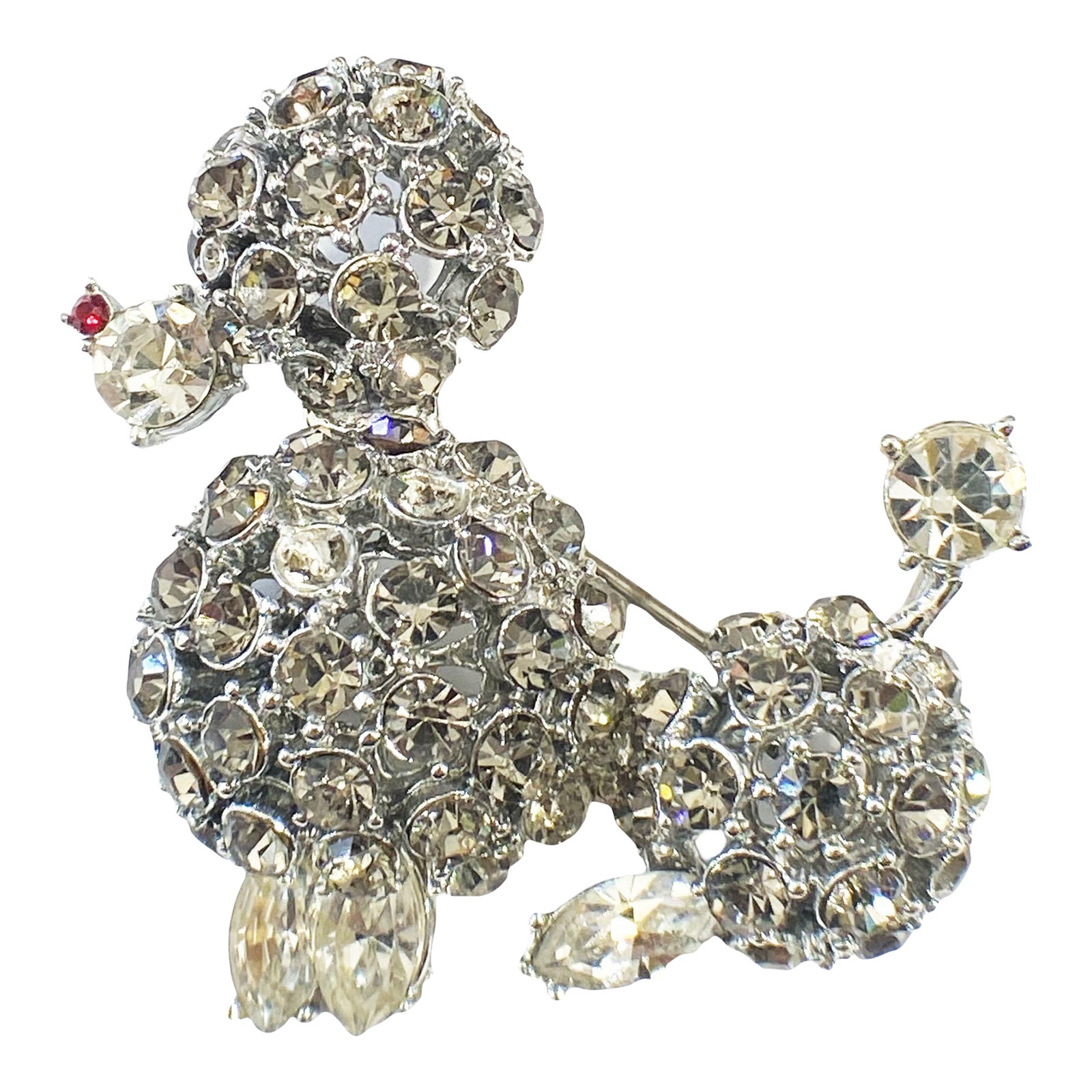 Vintage White Gold Tone/Rhinestone Poodle Brooch/Pin Fabulous 1.75" H ...
