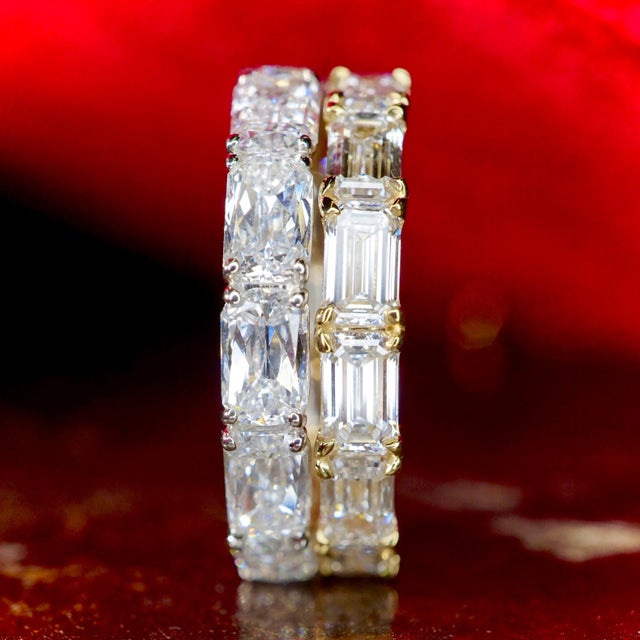 GIA Cert. 5.20Ct Emerald Cut Diamond 18K Yellow East-West Eternity ...