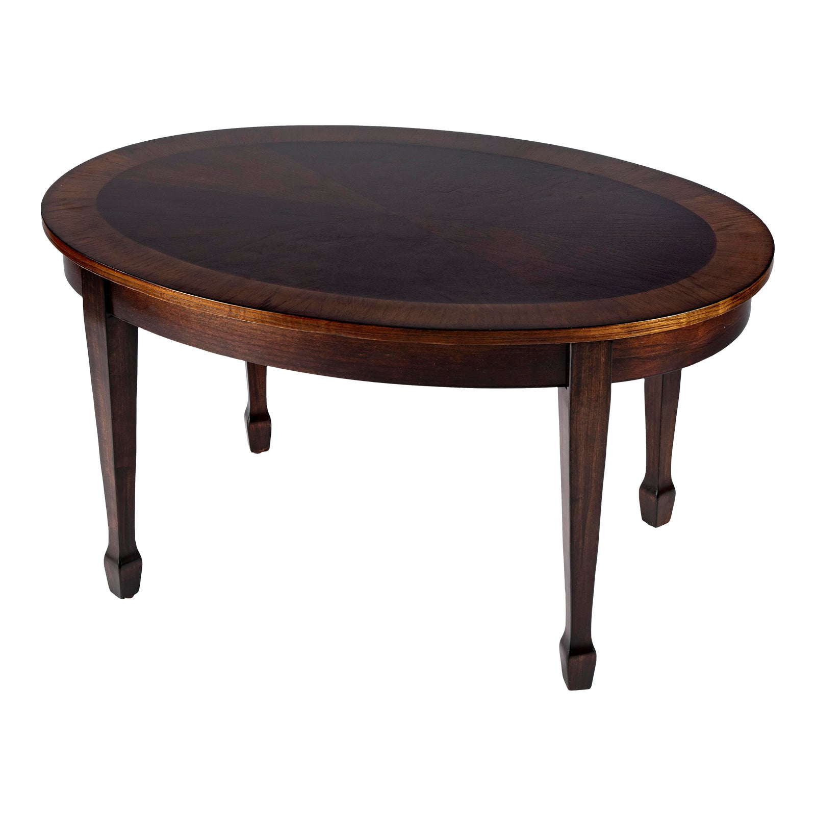 Clayton Oval Wood Coffee Table, Cherry Brown | Chairish