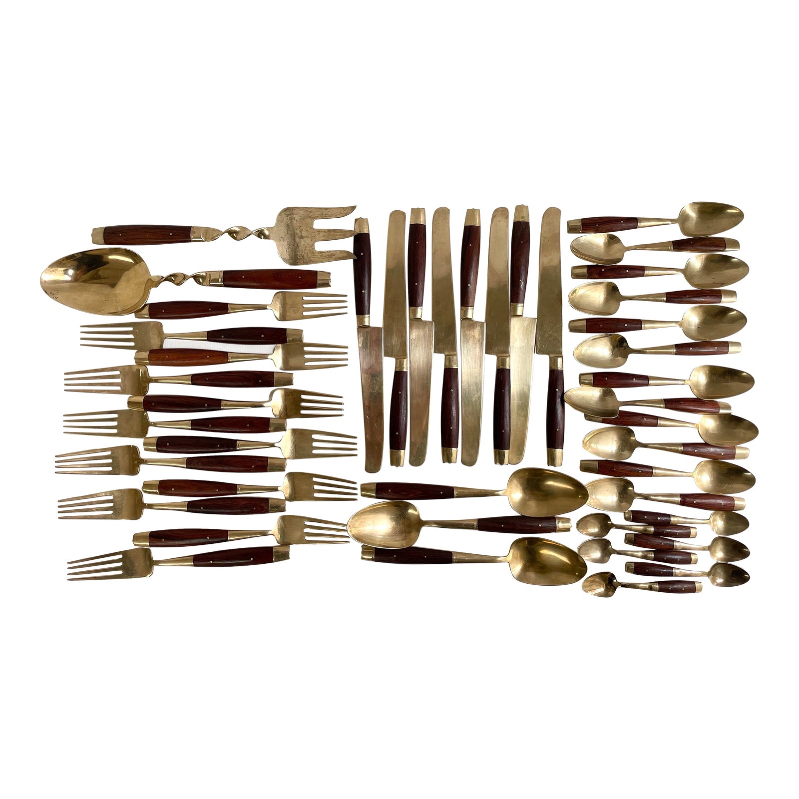 1960s Thai Siam Bronze Brass Rosewood Flatware Set- 43 Pieces | Chairish