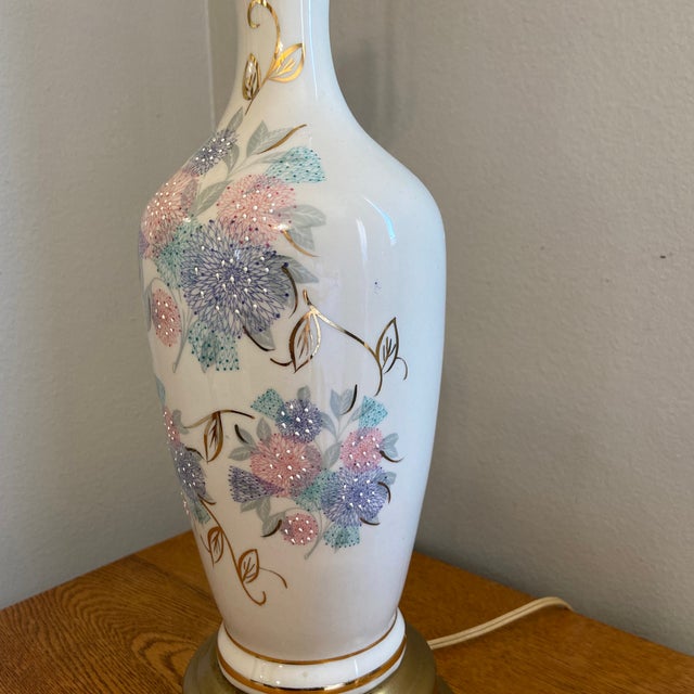 Midcentury Hand Painted Ceramic Lamp With Floral Design | Chairish