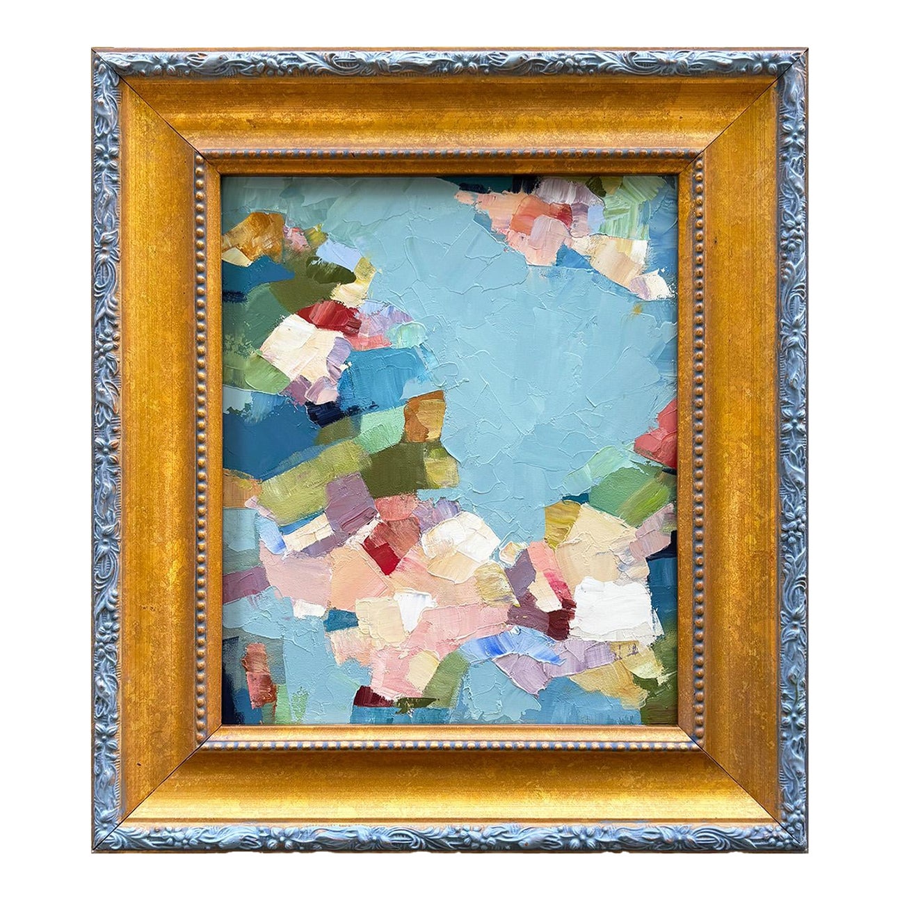 Contemporary Soft Blue Abstract Painting in Vintage Frame | Chairish