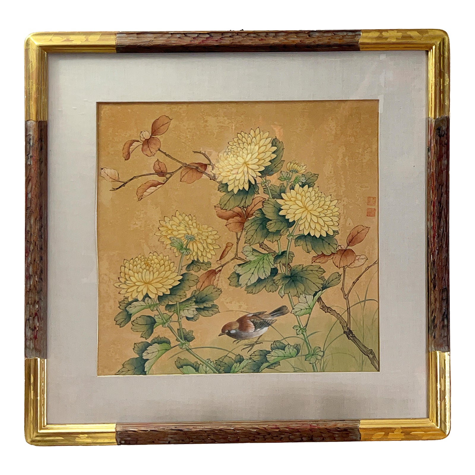 Vintage Chinese Tempera on Silk Painting – Swallow and Chrysanthemums ...