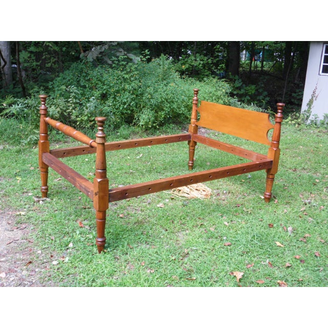 Antique Primitive Solid Chestnut Full Double Rope Bed Tulip Finials ...