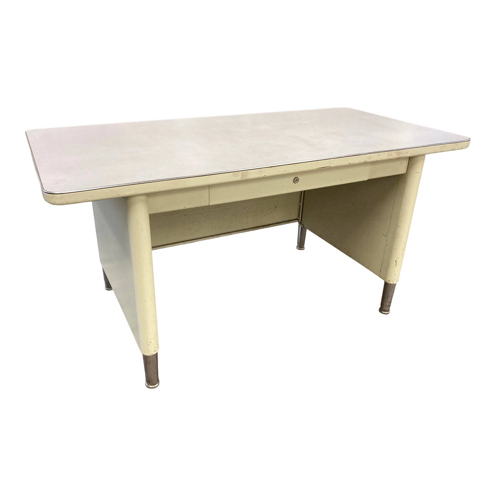 Midcentury Industrial Tanker Desk Manufactured by Steelcase | Chairish