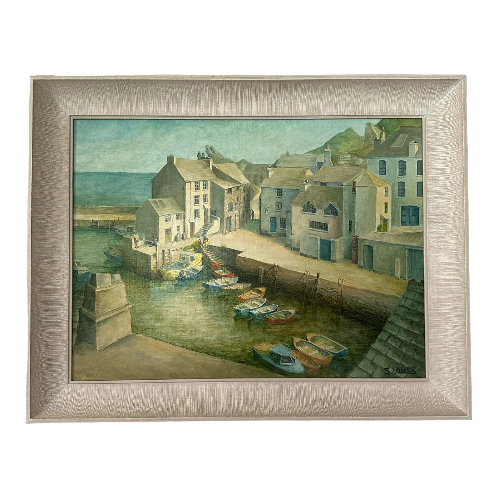 1980s Original Coastal Oil Painting of Polperro, Cornwall Harbor | Chairish