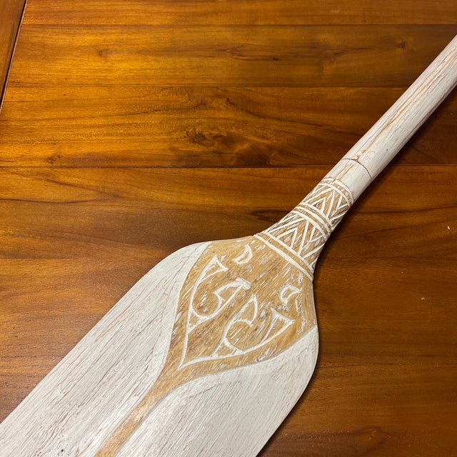 Contemporary Decorative Whitewash Carved Boat Paddle Wall Art by Asian ...