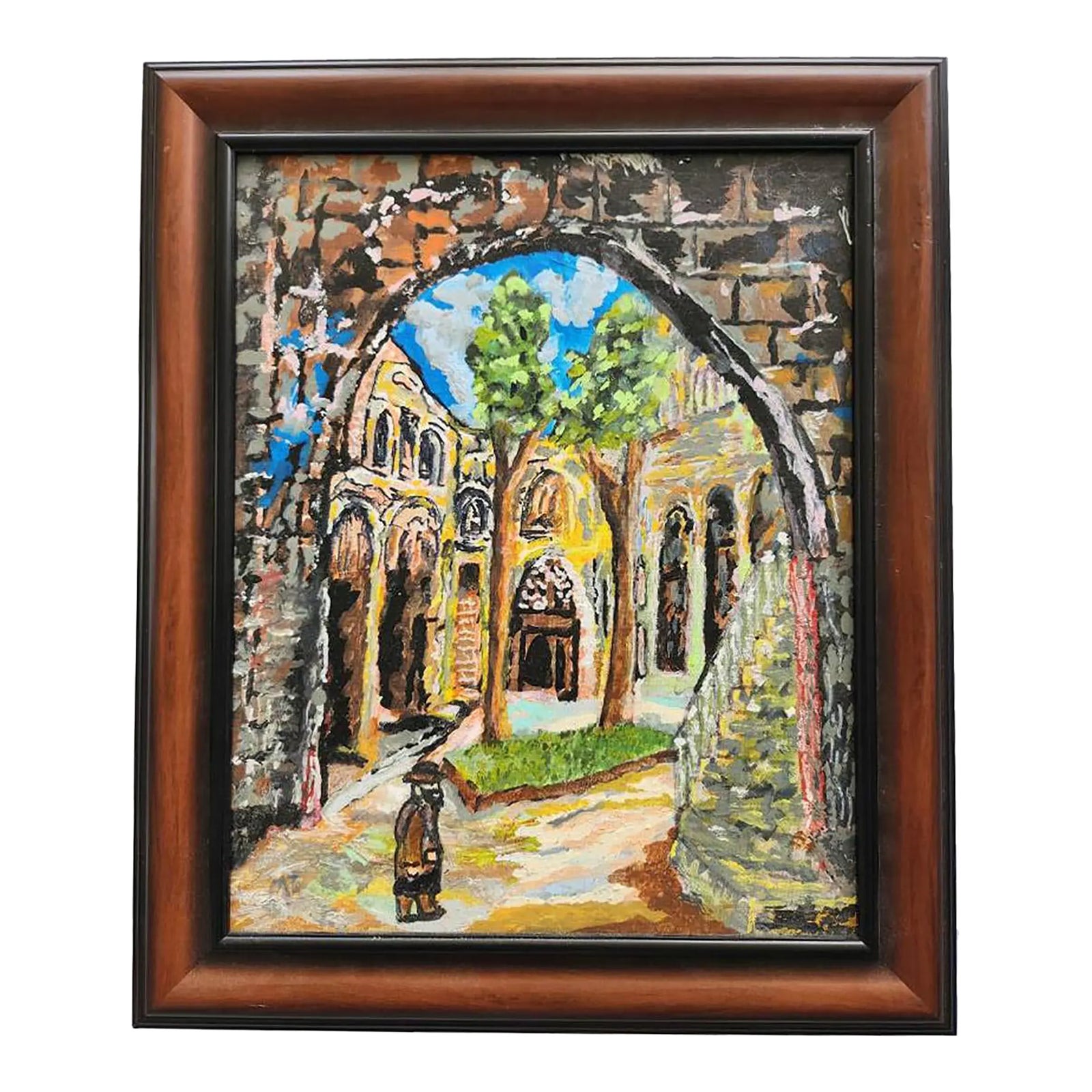 1970s Israeli Judaica Oil Painting Street Scene Jerusalem, Framed ...