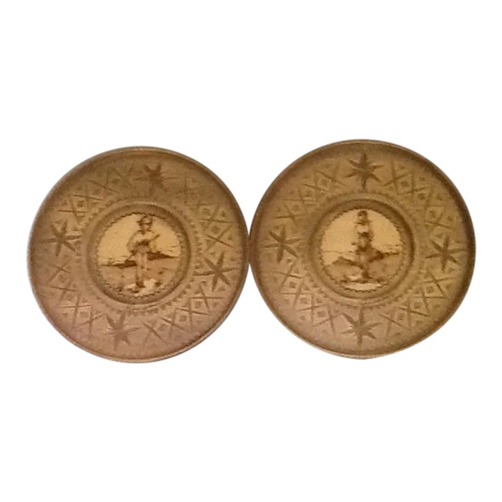 Vintage Romanian Folk Art Wood Burning Decorative Plates | Chairish