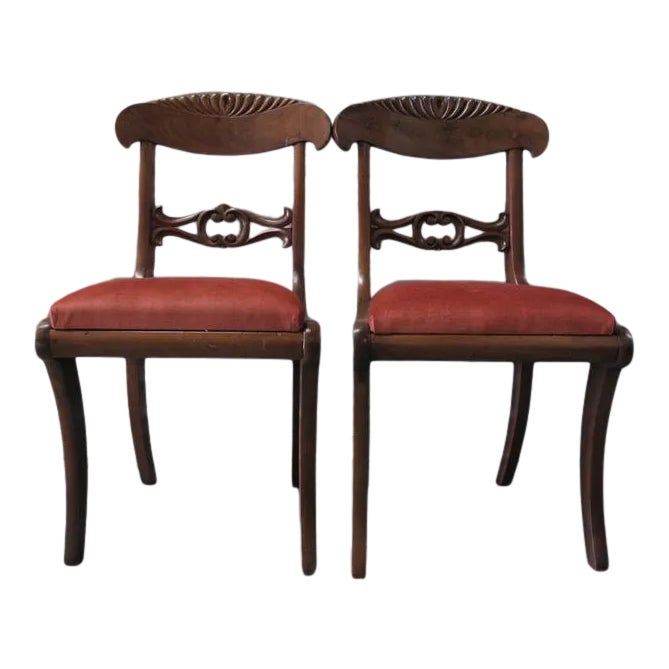 Regency Style Parlor Chairs Red Upholstery - a Pair | Chairish