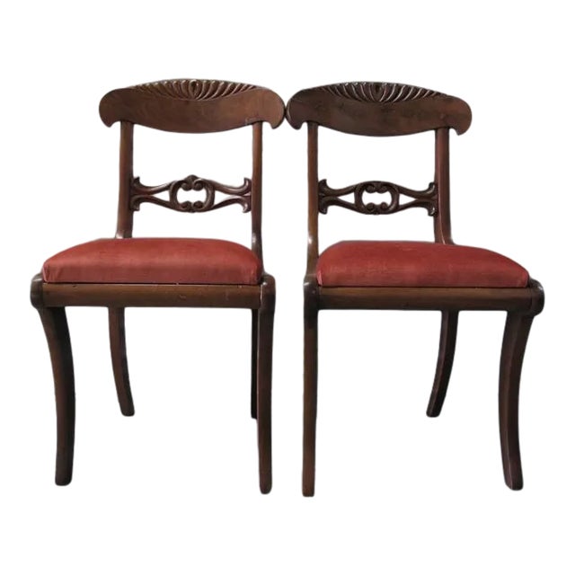 Regency Style Parlor Chairs Red Upholstery - a Pair | Chairish